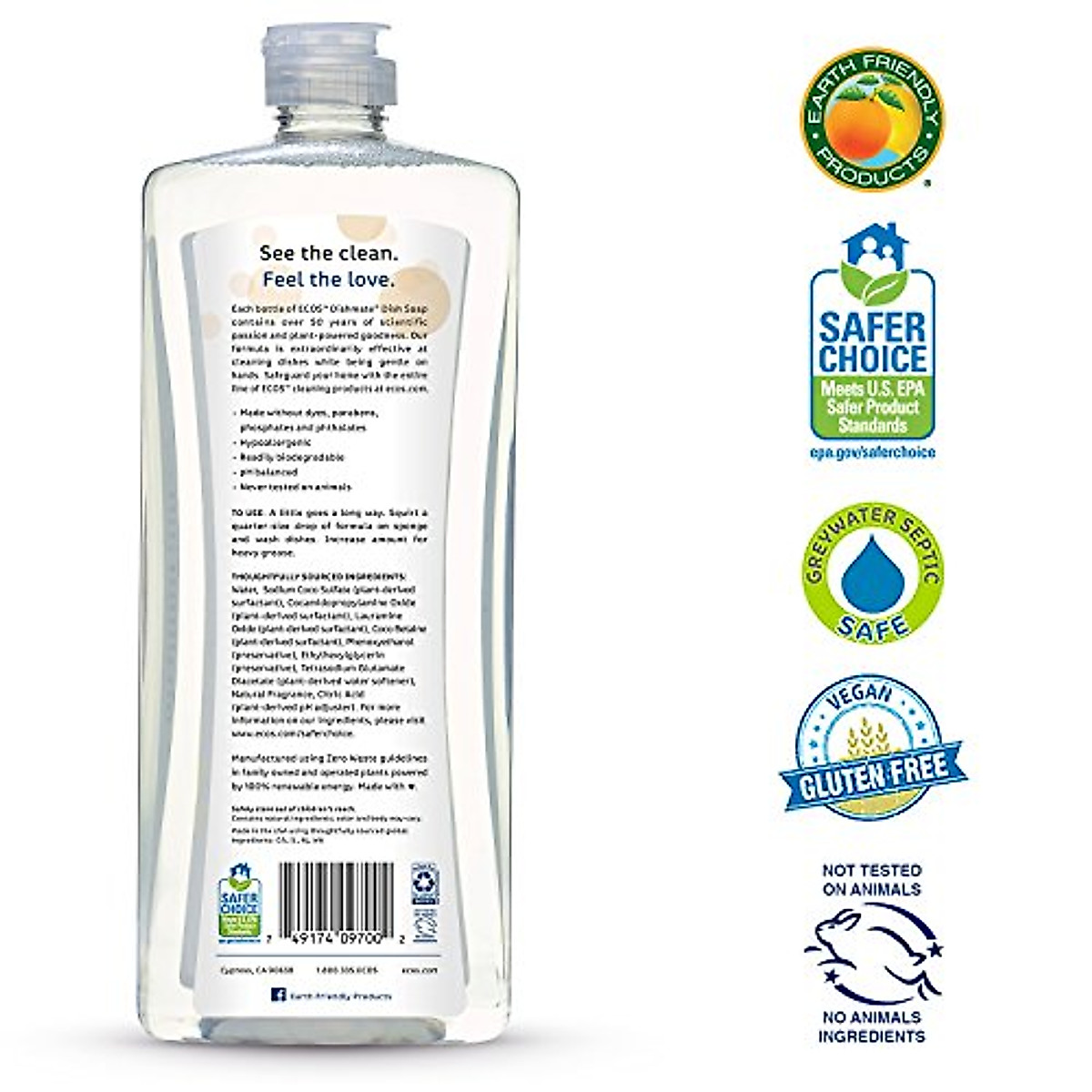Earth Friendly Products Dishmate, Dishwashing Liquid, Natural Almond, 25 Ounce (Pack of 3)