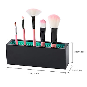 JAMEND CLXP Makeup Brushes Holder Organizer, Silicone Vanity Air Drying Rack Display Storage for Brush, Eyeliners and More, Practical Cosmetic Tools Container (Blue-Black)