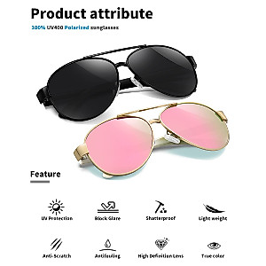 AWGSEE Aviator Sunglasses for Women Polarized UV Protection Sun glasses Mirrored Lens