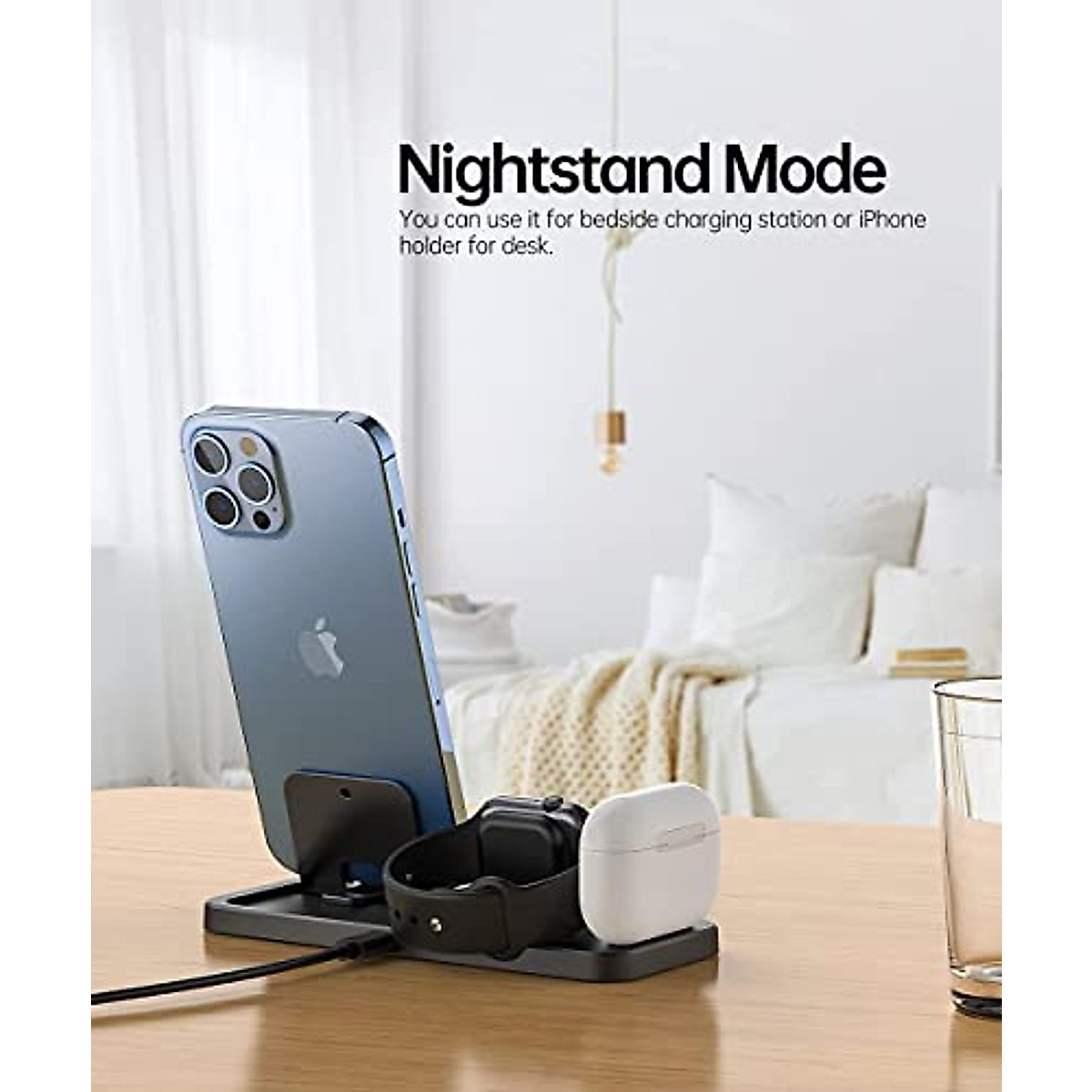 LERCIOR Portable 3 in 1 Charging Station for Apple Devices Foldable Charger Station for Apple Watch 7/6/SE/5/4/3/2/1 Charger Stand, Charging Station for iPhone AirPods Pro3/2/1 Charging Stand Black