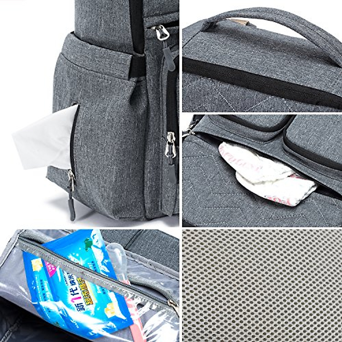 SoHo NY Diaper Backpack Bag 4Pc Chevron, Gray