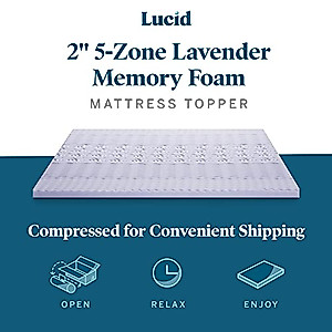 LUCID - LU20FF30ZT 2 Inch 5 Zone Lavender Memory Foam Mattress Topper - Full & Premium Hypoallergenic 100% Waterproof Mattress Protector - Universal Fit, Cotton Terry Top, Full