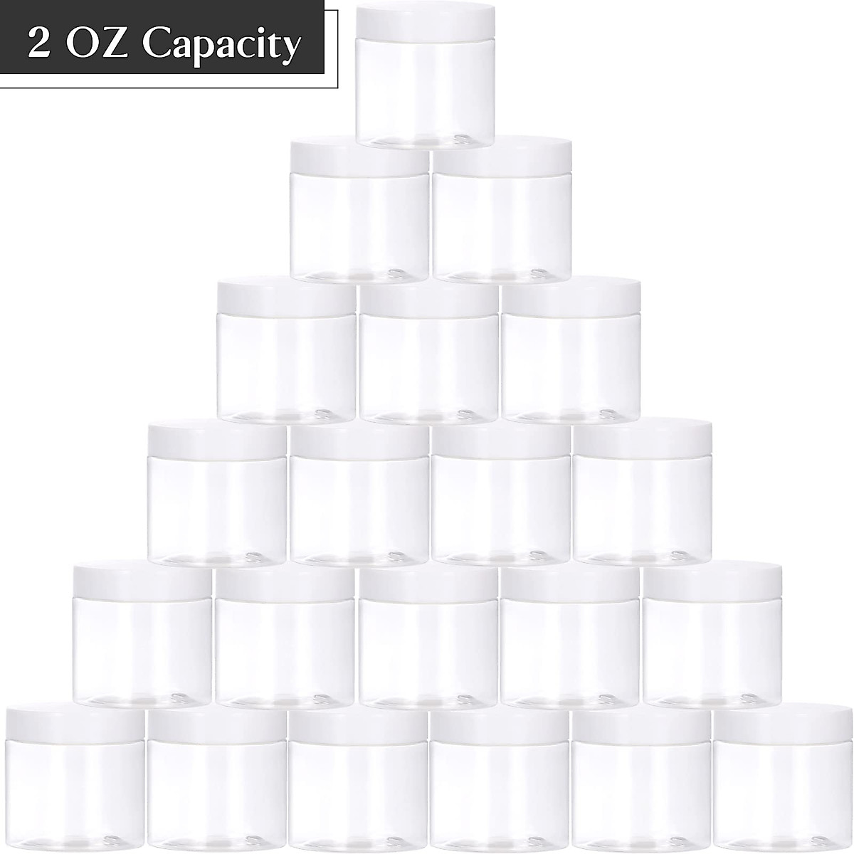 TUZAZO 2 OZ Plastic Jars Round Clear Cosmetic Container Jars with Lids and Labels, 24 Pack Small Plastic Jars for Lotion, Cream, Ointments, Makeup, Glitters, Samples, Travel Storage