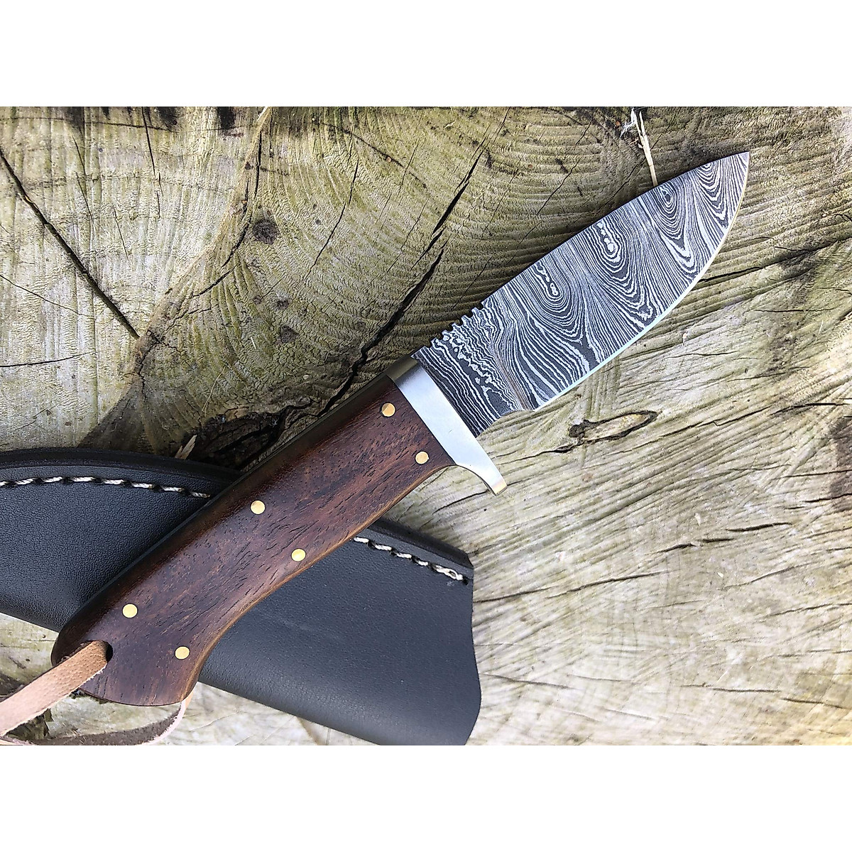 Perkin 6.5 Inches Damascus Steel Hunting Knife With Sheath SK300