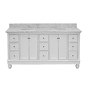 Kitchen Bath Collection Bella 72-inch Double Bathroom Vanity (White/Carrara): Includes White Cabinet with Authentic Italian Carrara Marble Countertop and White Ceramic Sinks