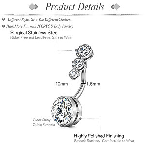 JFORYOU Silver Clicker Belly Button Rings Surgical Steel 14G Belly Navel Rings Triple CZ Top Design