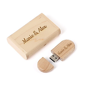 RXFSP Customize Personalised Laser Engraved Solid Wooden USB Flash Drive USB Box Wedding Photo Memory Storage Disk,Wedding ceremony,Company customization,Personal gift (32G, maple)
