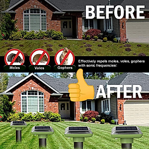 4PCS Animal Mole Repeller, Ultrasonic Mole Repellent Solar Powered, Mole Repeller, Outdoor Waterproof Solar Mole Control, Moles, Snakes, Gophers, Rats