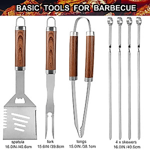 grilljoy 20PCS Heavy Duty BBQ Grill Tools Set - Extra Thick Stainless Steel Spatula, Fork& Tongs. Complete Barbecue Accessories Kit in Aluminum Storage Case - Perfect Grill Gifts for Men