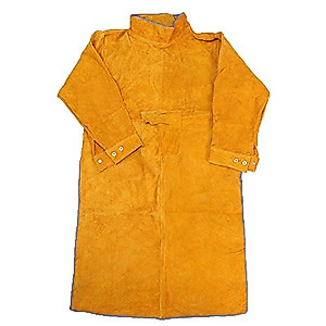 Jewboer Leather Welding Apron with Sleeve,Heavy Duty Welding Jacket,Heat Flame Resistant Weld Coat for Men Women,XL