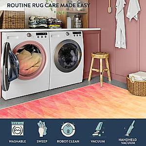 Lahome 8x10 Modern Ombre Bedroom Rug, Washable Area Rug for Kids Room, Diamond Nursery Rug with Rubber Backing, Stain Resistant Soft Rug for Living Room (Pink/Yellow)