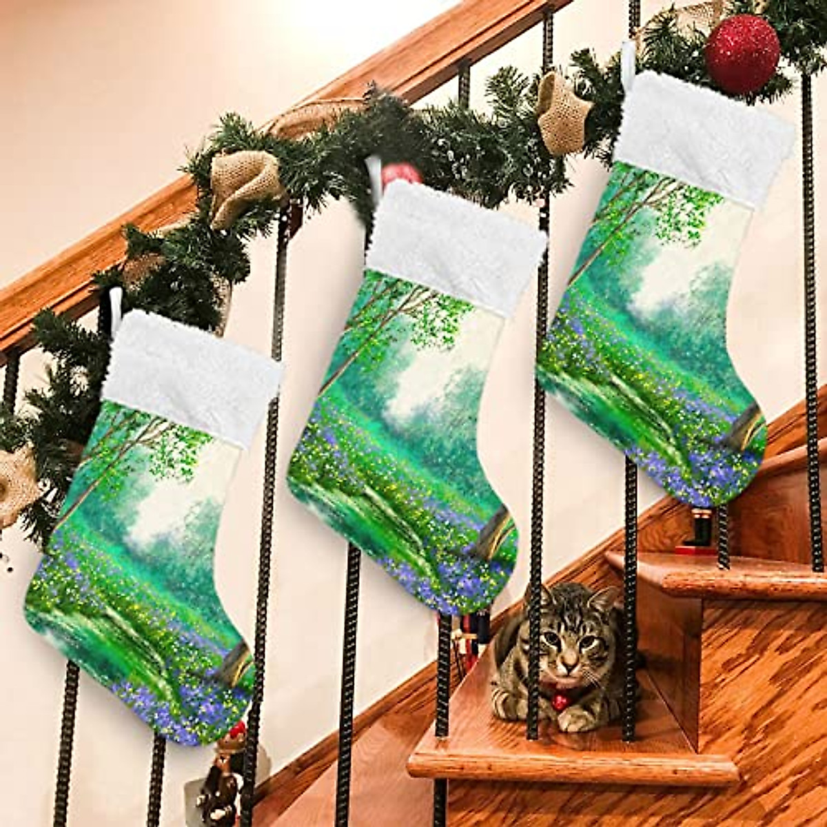 Kigai Christmas Stockings Silent Forest Large Candy Stockings Stuffers Kids Cute Xmas Sock Decorations 1PC for Home Holiday Party 12" x18"
