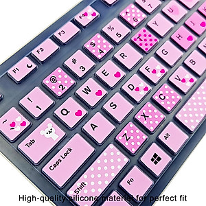 YongMai Keyboard Covers for Dell KM636 KB216 Wireless Wired Keyboards, Dell Optiplex 5250 3050 3240 5460 7450 7050/Dell Inspiron AIO 3475 3670 3477 Silicone Desktop Computer Keyboard Skins (Love Bear)