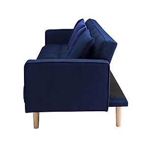 LCH Modern Tuft Futon Couch Convertible Loveseat Reclining Twin Size with Arms and 2 Pillows for Living Room, Navy Blue, Sleeper Sofa Bed 2