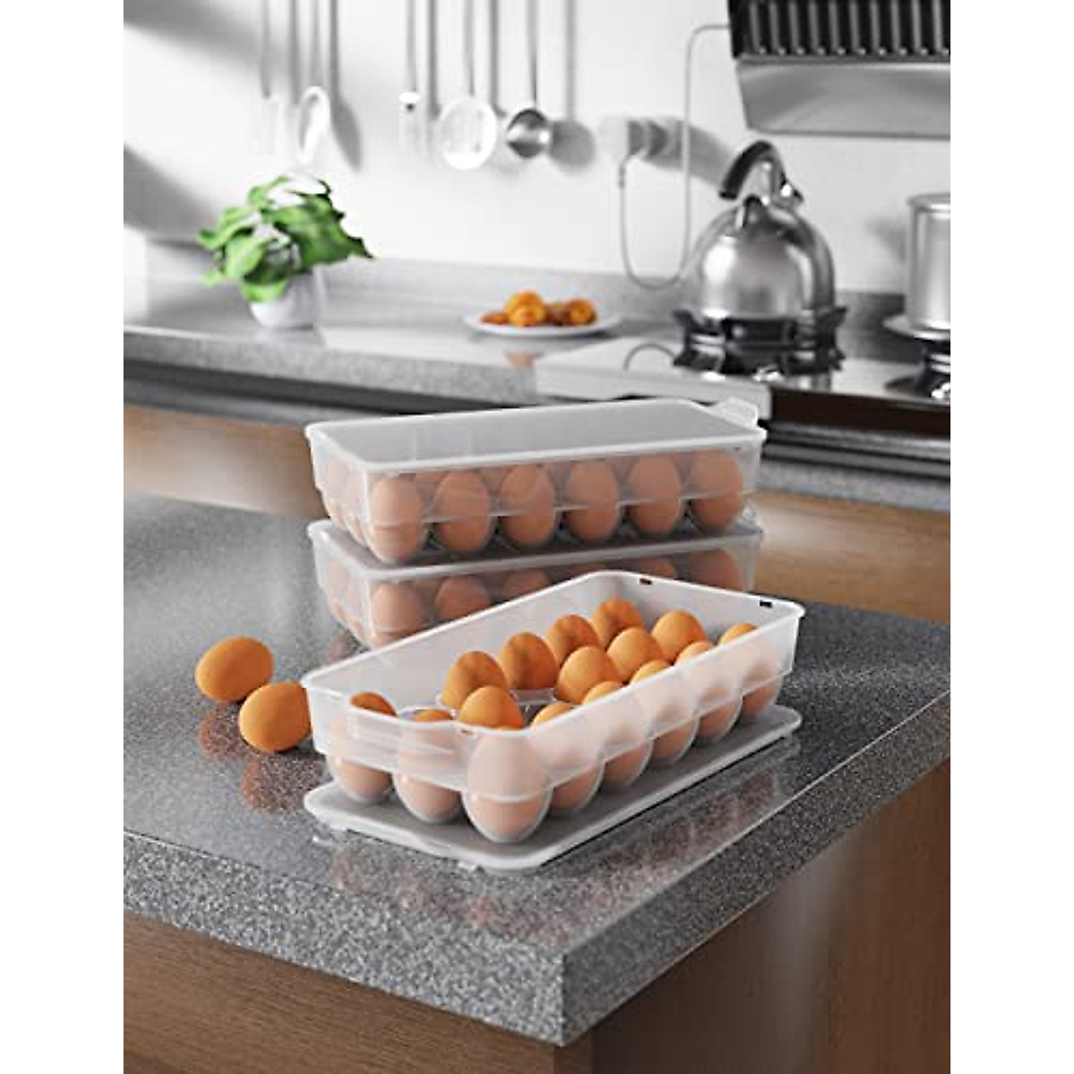 Clear Covered Egg Holder 3-Pack, Plastic Egg Storage for Refrigerator, Egg Tray Container with Lid, Fits 18 Eggs