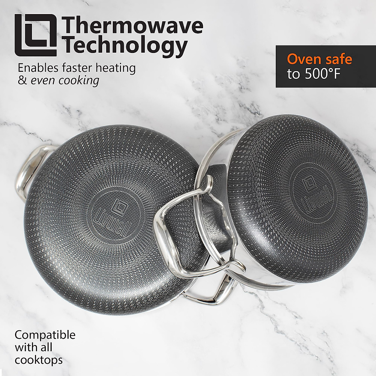 LIVWELL DiamondClad 3 Quarts Nonstick Hybrid Saucepan with Lid - Kitchen Gift - Nonstick Stainless Steel Saucepan - Hybrid Cookware Set - Heavy Stainless Steel Pot - Dishwasher Safe - PFOA-free