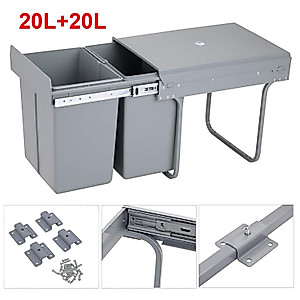 MYOYAY 40L Pull Out Dual Trash Can 2 x 21 Quart (42 Qt) Under Cabinet Double Recycling Trash Can with Lid Kitchen Waste Bin Container Sliding Out Under Counter Garbage Can, 40 Liters