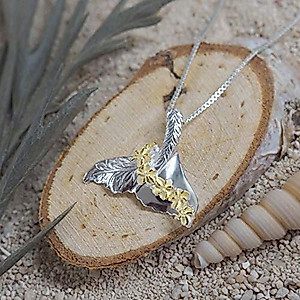 Sterling Silver with Yellow Gold Tone Accents Whale Tail Lei Pendant Necklace, 16+2" Extender