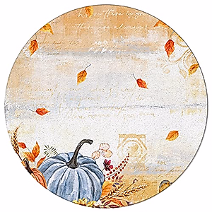 Large Round Area Rug for Living Room Bedroom, 4ft Non-Slip Rugs for Kids Room, Vintage Thanksgiving Maple Leaves and Blue Pumpkin Washable Carpet Floor Mat for Home Nursery Room Decor