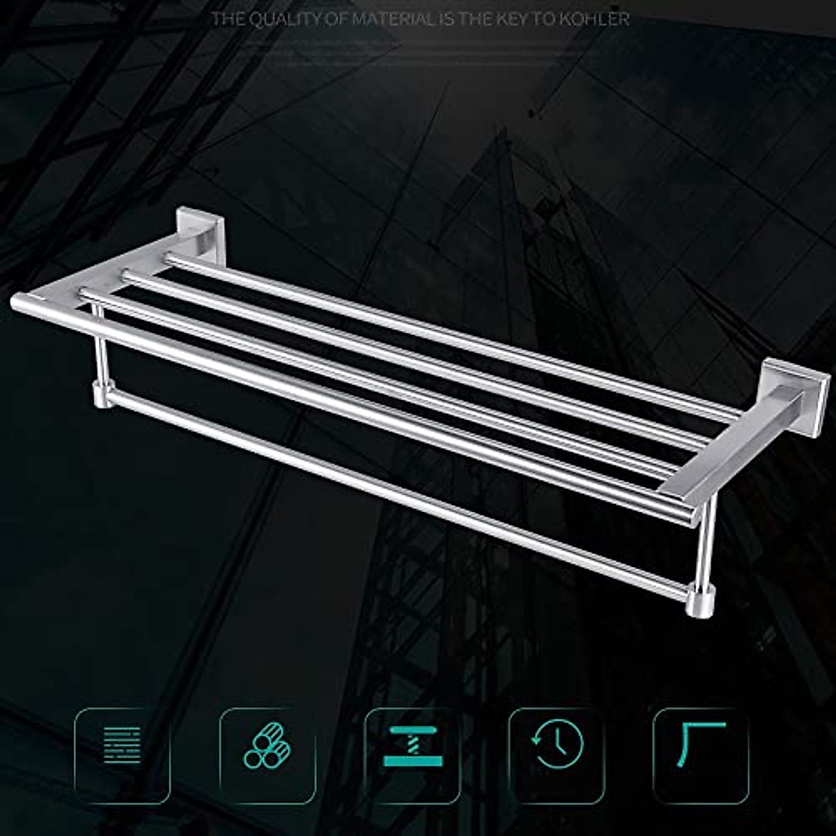 Wall Mounted Multifunction Storage Holder Towel Bar Rail Towel Rack 304 Stainless Steel Brushed with Hook Bath Towel Shelf Bathroom Storage Rack for Kitchen Bathroom