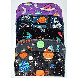 1 Ply Printed Flannel 8x8 Inches Little Wipes Set of 5 Out Of This World