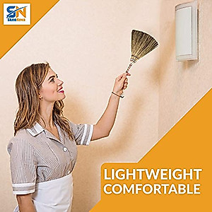 SN SKENNOVA - (Tiny Size) 11 inch Short of Asian Whisk Broom Thai Natural Straw Broom with Embroidery Nylon Thread Handle with Nylon Hanger