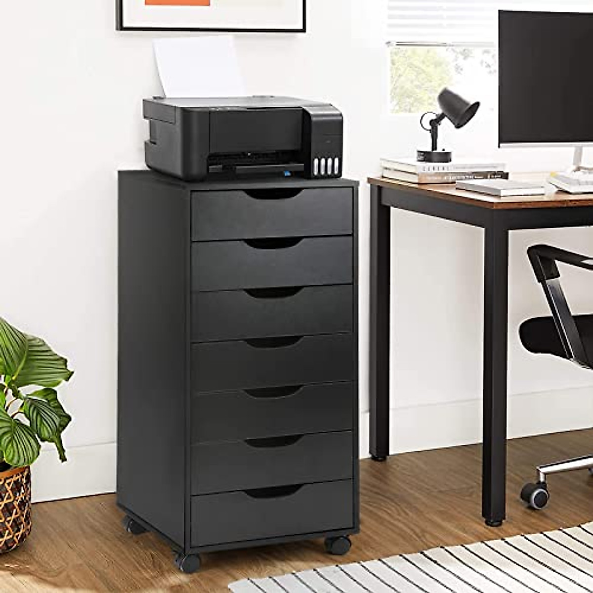 TUSY 7-Drawer Chest, Storage Dresser Cabinet with Wheels, Tall Chest of Drawers for Closet and Bedroom (Black, 7 Drawer)