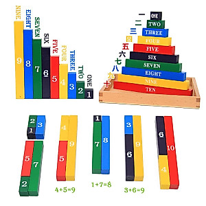 Mfumyy Montessori Math Materials for Preschool,Wood Small Numerical Rods,Educational Counting Toy,Math Blocks,Addition , Subtraction Games Educational Learning Material for Toddler,Multicolor,Medium
