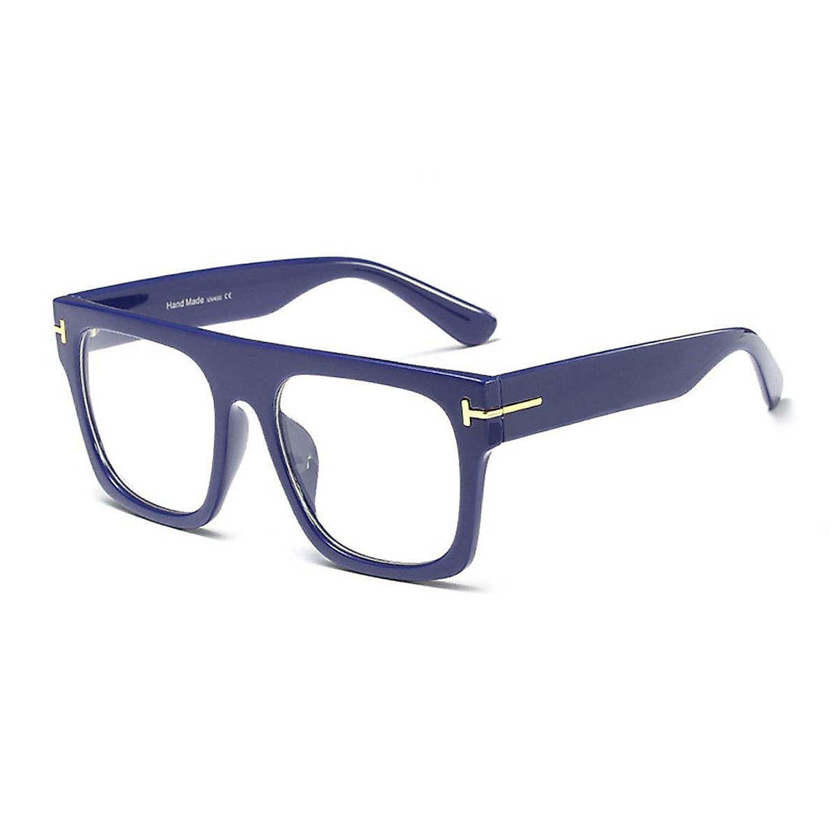 Unisex Stylish Square Non-prescription Eyeglasses Glasses Flat Top Big Eyeglass Frames Large lens Clear Lens Eyewear (Blue)