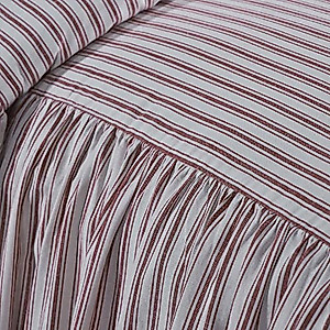 Piper Classics Timeless Ticking Red Ruffled California King Bedspread, High Skirt on 3 Sides, Vintage Farmhouse Bedding, Christmas