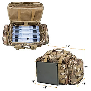 Dr.Fish Fishing Tackle Bag 5 Tackle Boxes with 60 Fishing Lures Included Loaded Stocking Tackle Box Set Fishing Spinner Kit Freshwater Fishing Gear Tackle Equipment Tan Camo Large