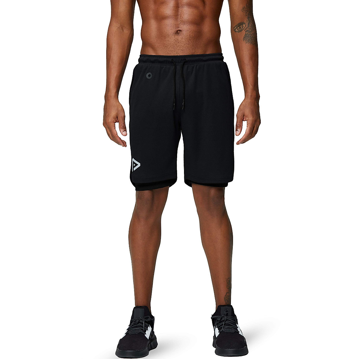 Pinkbomb Men's 2 in 1 Running Shorts Gym Workout Quick Dry Mens Shorts with Phone Pocket (Black, Large)