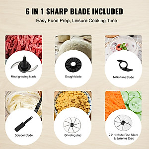 VEVOR Food Processor, 16 Cup Large Vegetable Chopper 600 Watts 2 Speed & Pulse Electric Meat Chopper, 2 In 1 Big Feed Chute & Pusher 5Pcs Blade & Dics for Mixing, Slicing, and Kneading Dough