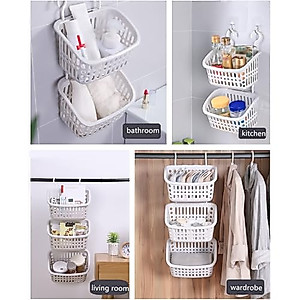 Doitxue 5PCS Plastic Hanging Baskets for Shower, Hanging Basket Organizer with Hooks, Rectangle 10.6Inches Small Hanging Storage Basket (Grey)