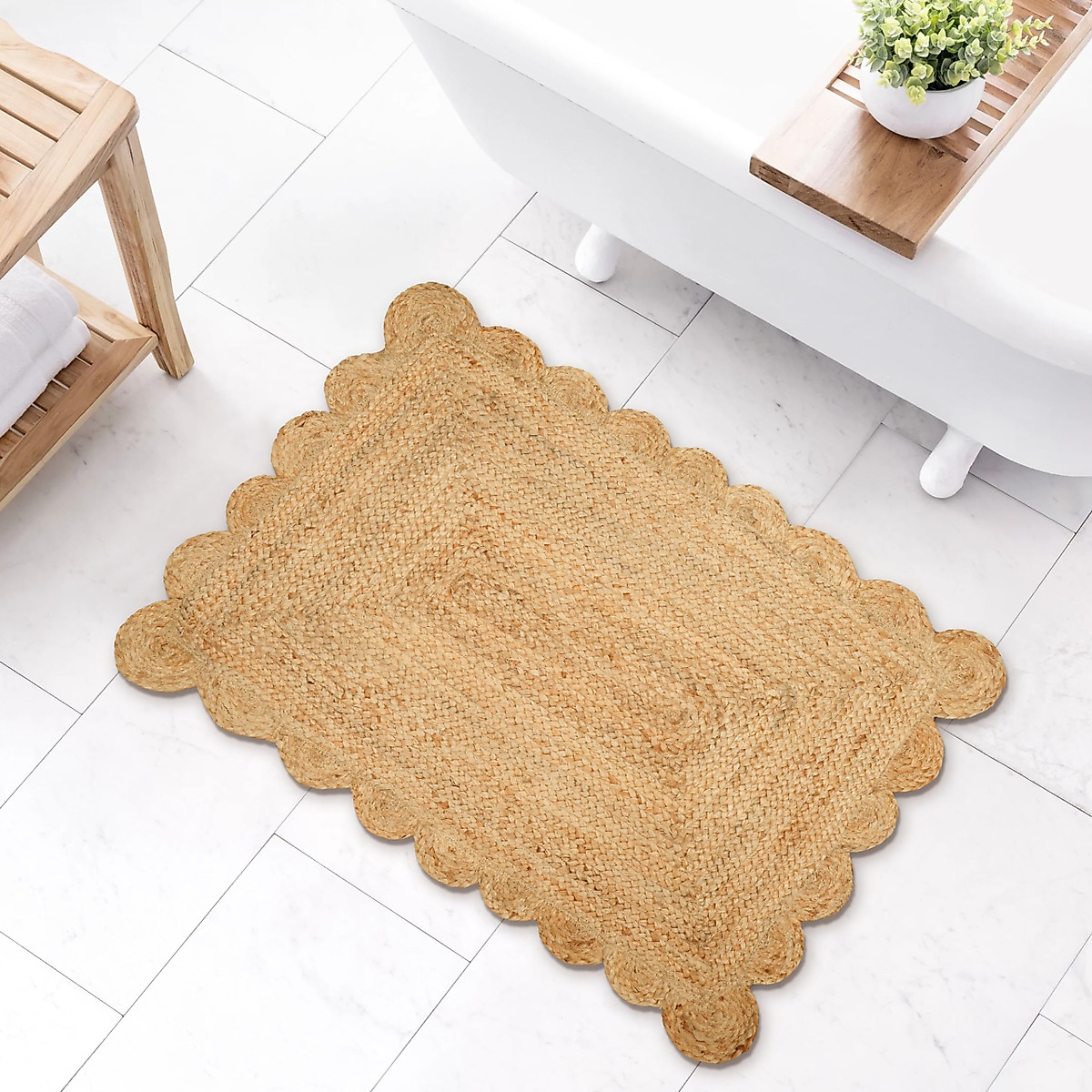 Hand Woven Area Rug Braided Jute Scalloped Border, Decor Collection Classic Quality Made for Living Room, Kitchen, 2x3' - Natural