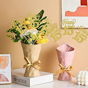 12 Pack Happy 15th Birthday Centerpiece Sticks Glitter Fifteen Cheers to 15 Years Old Table Centerpiece Sticks for 15 Fabulous Birthday Theme Party Supplies Gold