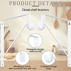 Closet Rod Bracket Bulk Heavy Duty Closet Brackets Closet Shelf Bracket with Rod Support Rod Brackets Holder Shelf Rod Hangers Hooks with Screw for Home Closet Decor, 10.6 x 12.6 Inch (White, 16 Pack)