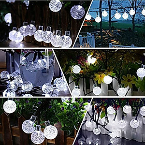 Solar String Lights Outdoor Waterproof,50LED Crystal Globe Solar String Lights,8 Mode 7M/24Ft Outdoor Solar Powered String Lights for Garden,Patio,Christmas,Parties,Wedding,Festival (Cool White)