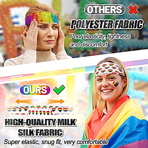 Cosweet Gay Pride Headbands - Moisture-wicking Milk Silk Rainbow Sweatbands, Highly Elastic LGBTQ Hair Accessories for Men Women Adults Pride Parade Festival Party (2 Pack, Rainbow Flag Style)