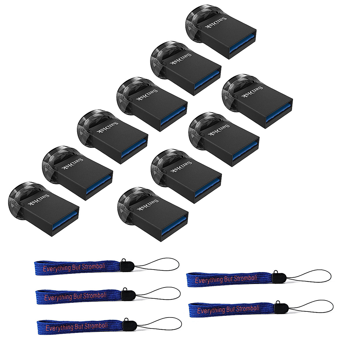SanDisk 64GB Ultra Fit USB 3.1 Low-Profile Flash Drive (10 Pack Bundle) SDCZ430-064G-G46 64G Pen Drive - with (5) Everything But Stromboli (TM) Lanyard