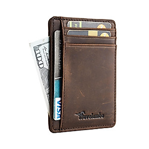 Travelambo Front Pocket Minimalist Leather Slim Wallet RFID Blocking Medium Size(02 CH Coffee