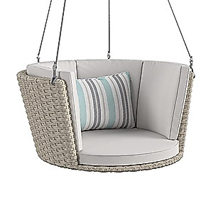Novogratz Poolside Gossip Collection, Sally Patio Swing, Harbor Grey Cushions, Light Taupe Wicker