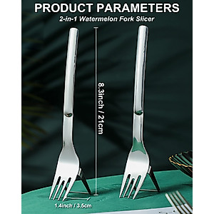 2 PCS Watermelon Slicer Cutter, 2-in-1 Watermelon Fork Slicer, Stainless Steel Cutting Fork Artifact, Fruit Watermelon Carving and Cutting for Home Party (2)