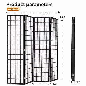 Room Divider 6Ft Folding Oriental Shoji Screen - Portable Privacy Divider with 4 Panels, Freestanding Japanese-Inspired Wood Partition Screen, White