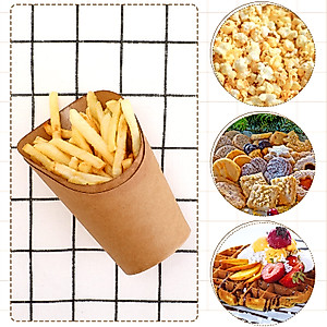 Disposable French Fries Holder 14 oz Take out Party Baking Supplies Waffle Paper Popcorn Sandwich Ice Cream Holder Cup Kraft Paper Container for Wedding Party Food Cones (Brown,100 Pieces)