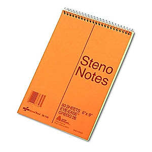 National Standard Spiral Steno Pad, Gregg Rule, Brown Cover, 80 Eye-Ease Green 6 X 9 Sheets