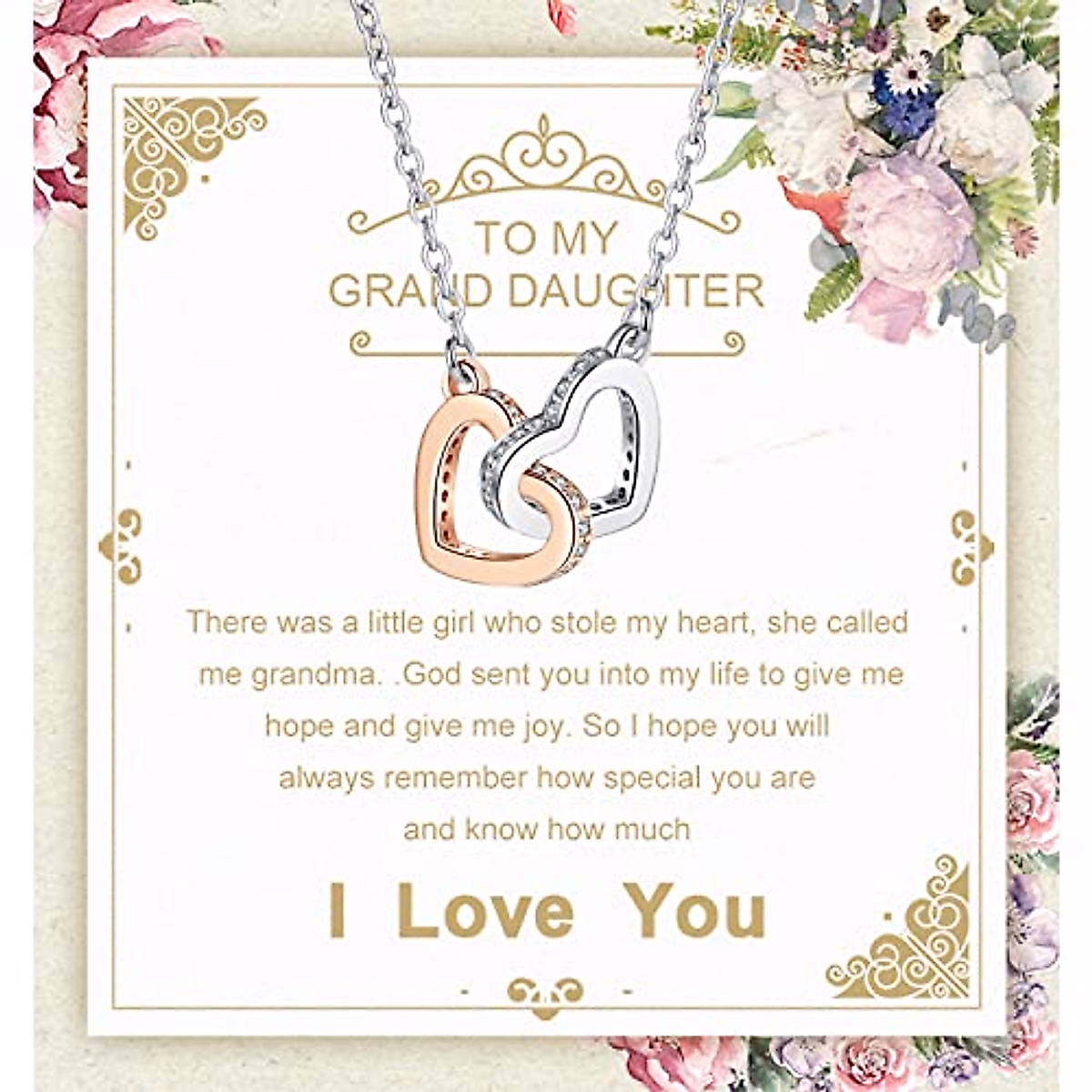 Alittlecare Granddaughter Necklace From Grandmom - Interlocking Heart Necklace Filled With My Love - Gift for Granddaughter On Birthday/Christmas/Mother's day/Graduation/Wedding/Valentines