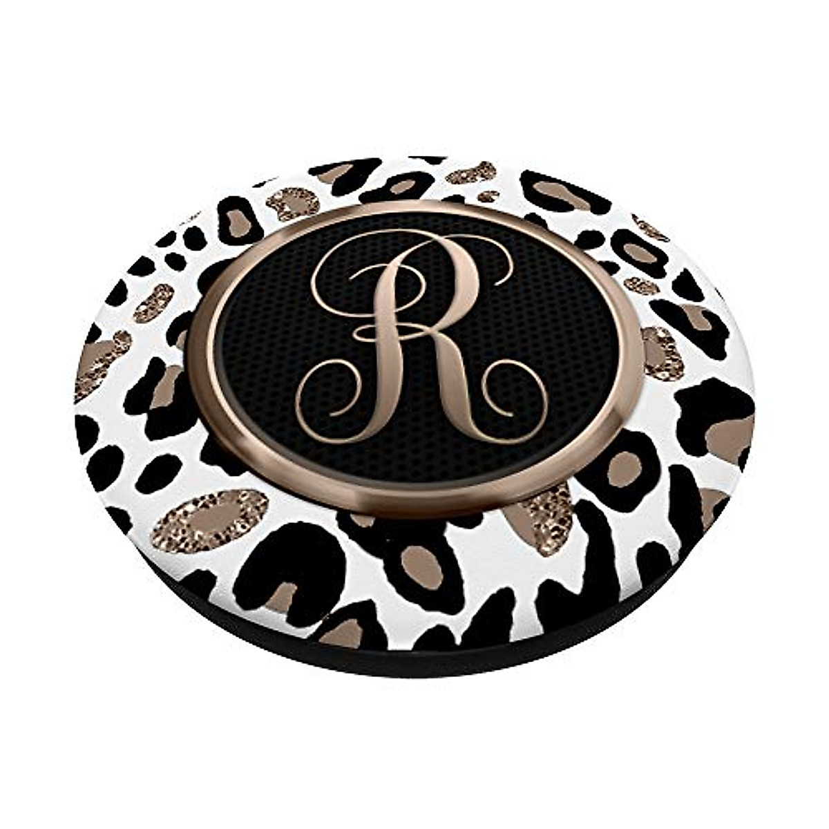 White Leopard Print Cheetah Monogram Initial "Letter R" PopSockets Swappable PopGrip