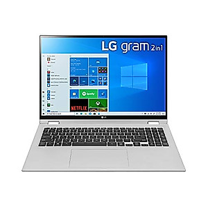 LG Gram 16T90P - 16" WQXGA (2560x1600) 2-in-1 Lightweight Touch Display Laptop, Intel evo with 11th gen Core i7 1165G7 CPU , 16GB RAM, 2TB SSD, 21 Hours Battery, Thunderbolt 4, Silver - 2021