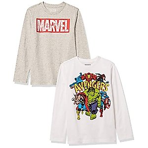 Amazon Essentials Disney | Marvel | Star Wars Boys' Long-Sleeve T-Shirts, Pack of 2, Marvel Avengers, X-Small